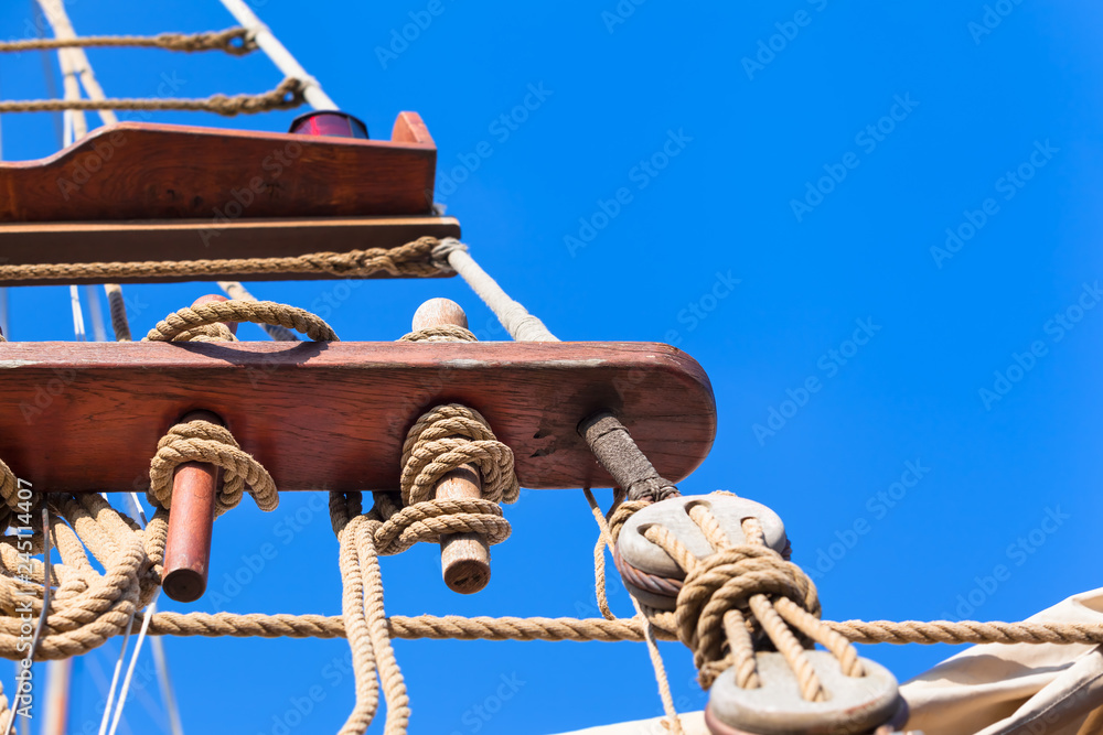 Vintage Sailboat Rigging / Jacobs ladder made of ropes at old sailing ...