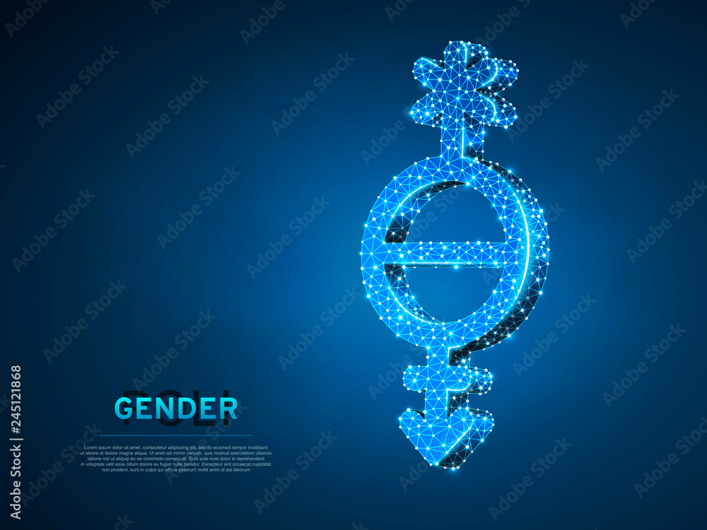 Pangender people symbol. Wireframe digital 3d illustration. Low poly ...