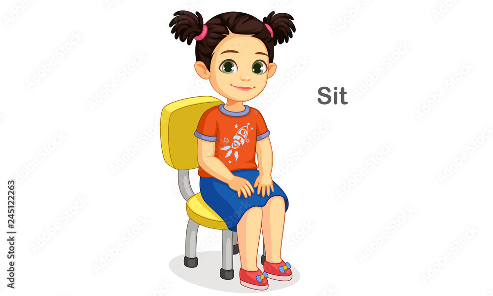 Cute girl sitting on chair vector Illustration Stock Vector | Adobe Stock