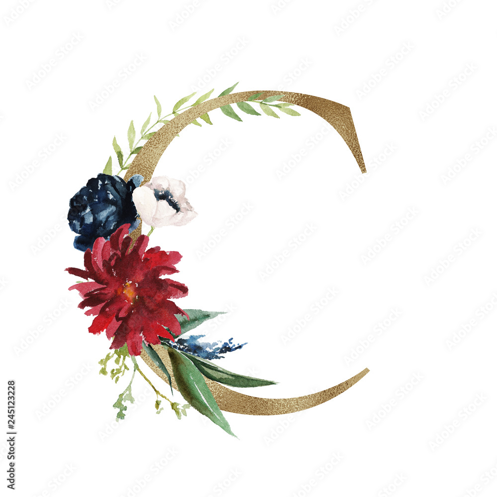 Floral Alphabet - letter C with flowers bouquet composition and ...