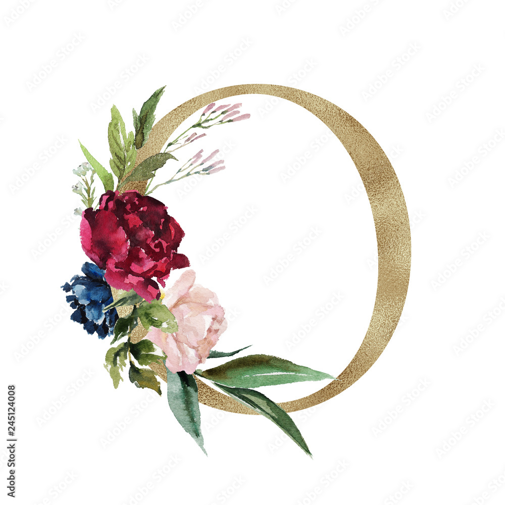 Floral Alphabet - letter O with flowers bouquet composition and ...