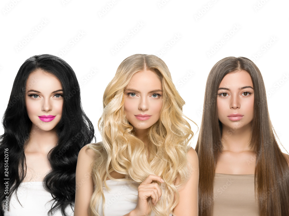 Beautiful hair women group beauty concept woman with long hairstyle ...