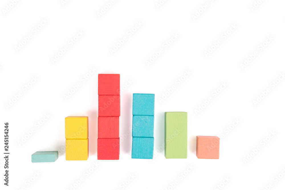Toy wooden blocks as financial graph. Graph with four 4 steps. Growing ...