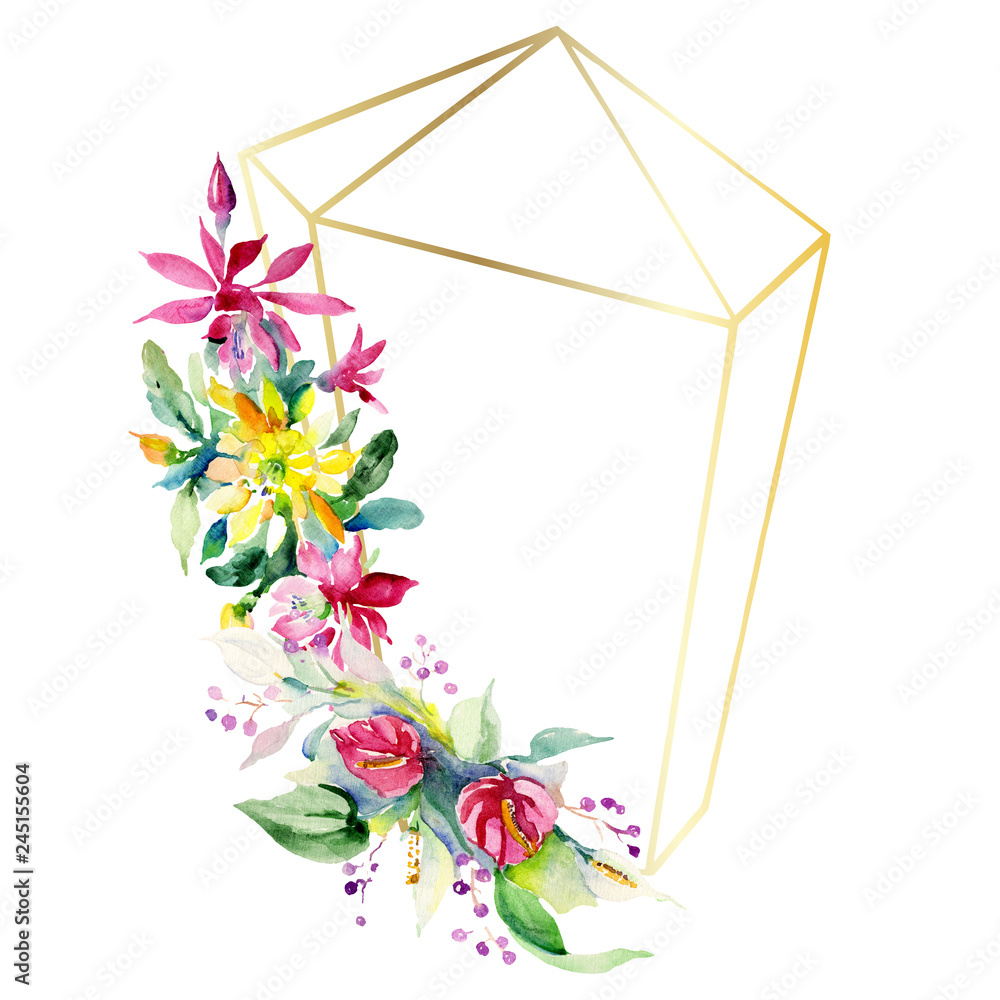 Red, yellow and orange flower bouquets. Watercolor background ...