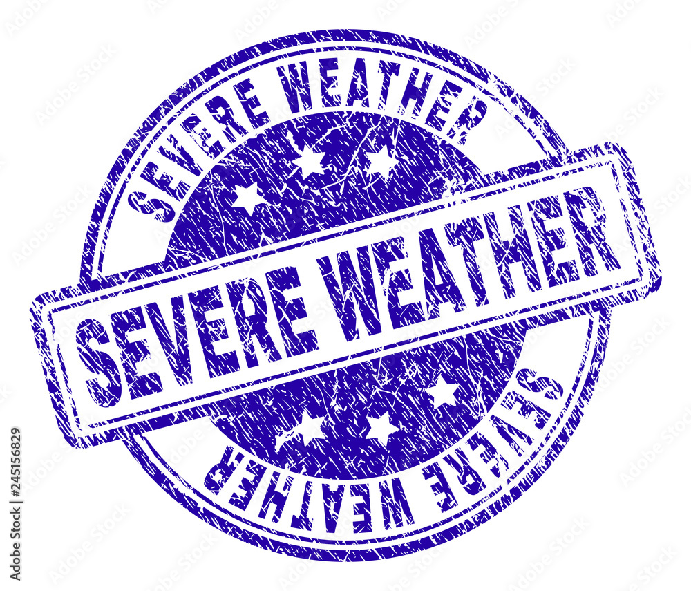 SEVERE WEATHER stamp seal watermark with distress texture. Designed ...