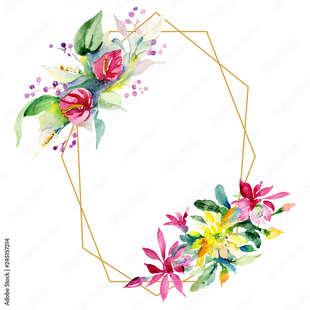 Red, yellow and orange flower bouquets. Watercolor background ...
