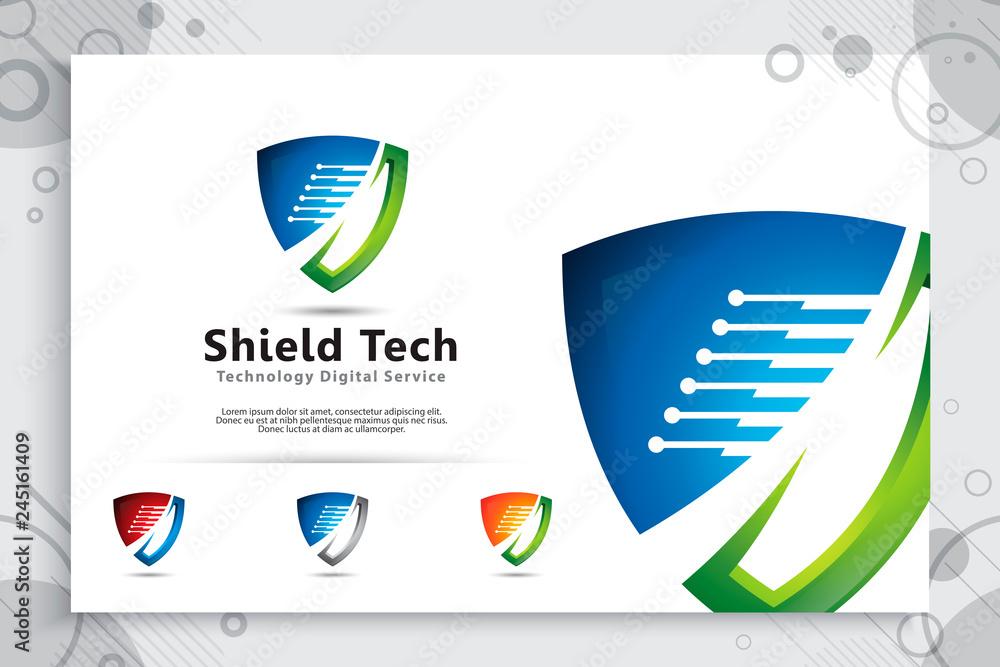 3d shield tech vector logo design with modern concept , abstract ...