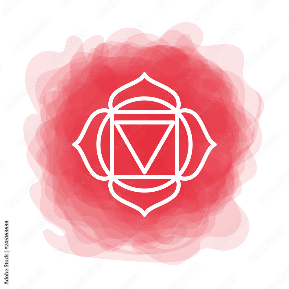 Muladhara icon. The first root chakra. Vector red smoky circle. Line ...