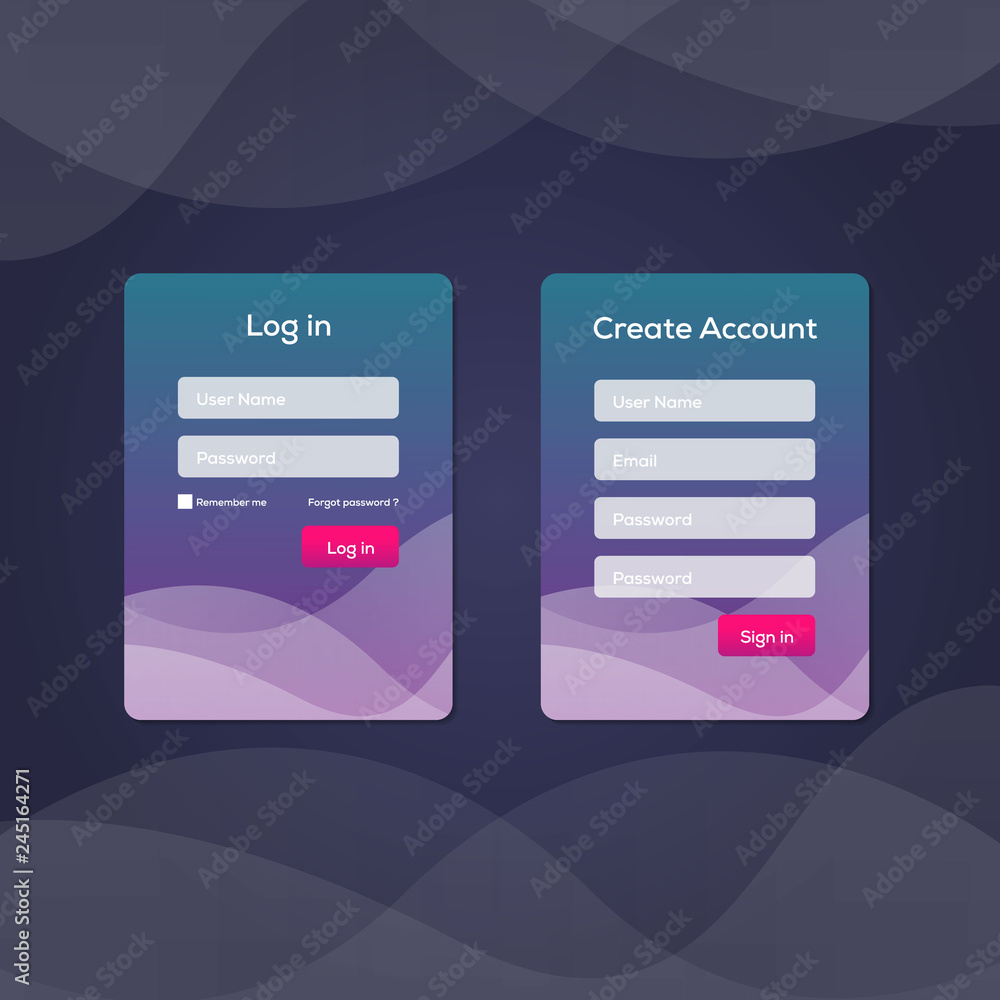 Mobile UI kit. Sign up form, Login form for app development. Vector ...