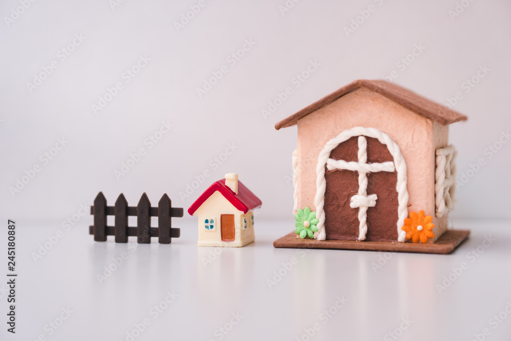 Vintage big and small house on white background using as property and ...