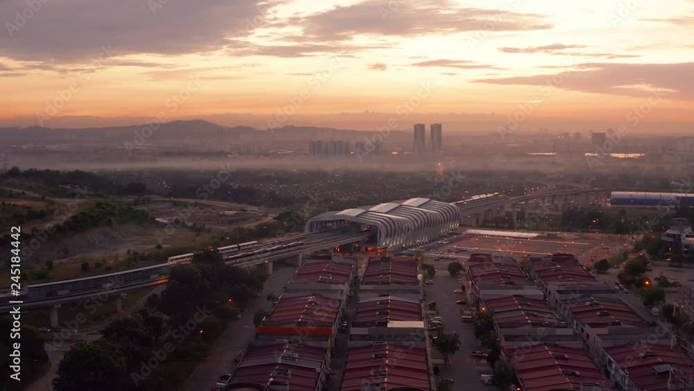 Sunrise aerial view of LRT station in Putra Heights, Malaysia Stock ...