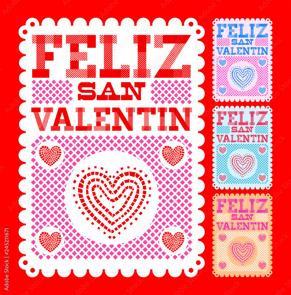 Feliz San Valentin, Happy Valentines day spanish text Vector set ...