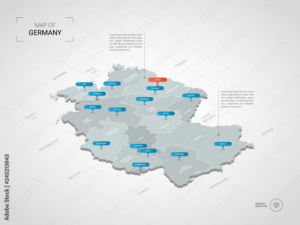 Germany vector map with infographic elements, pointer marks. Editable ...