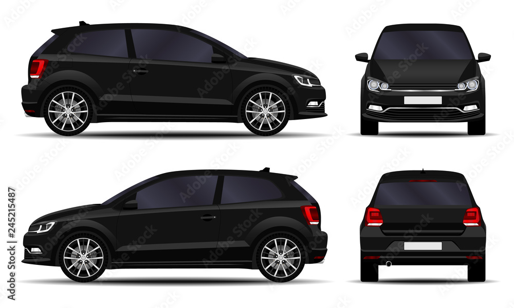 realistic car. hatchback. front view, side view, back view. Stock ...