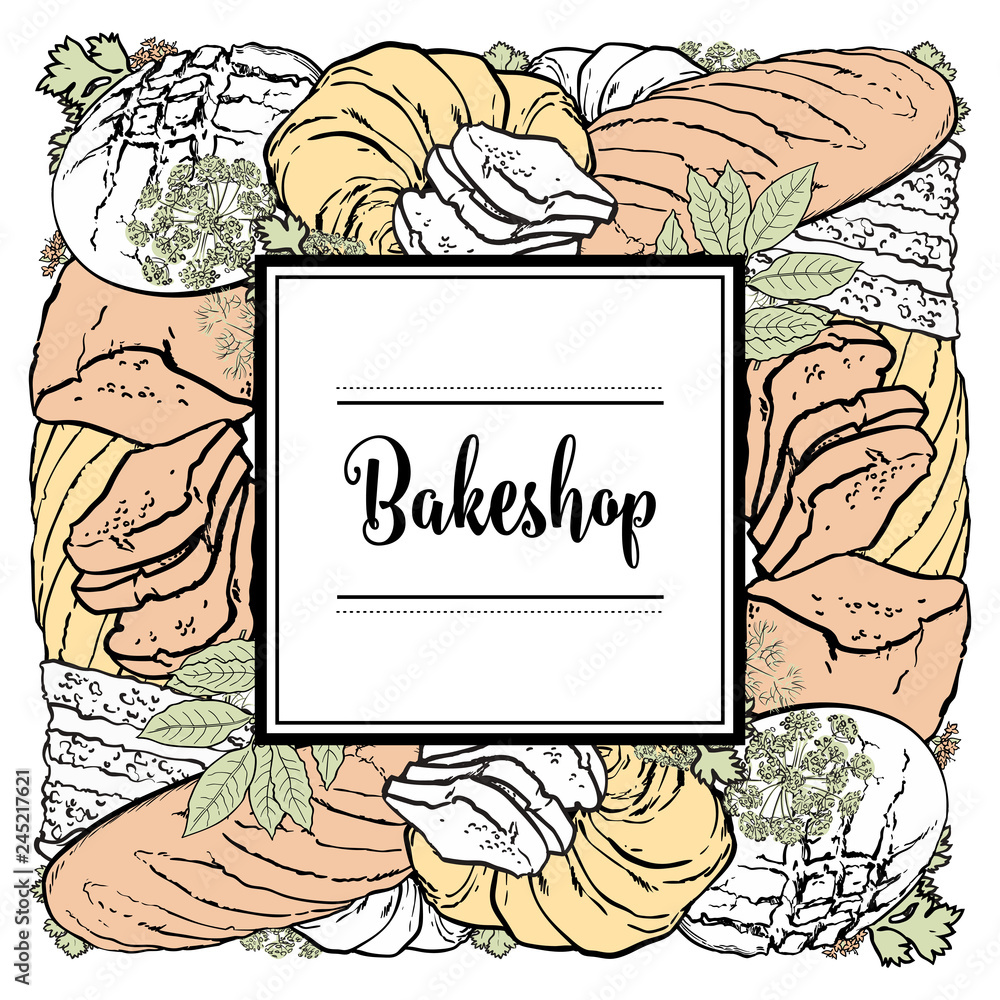 Vector bakeshop brand logo with loafs of white, brown rye bread ...