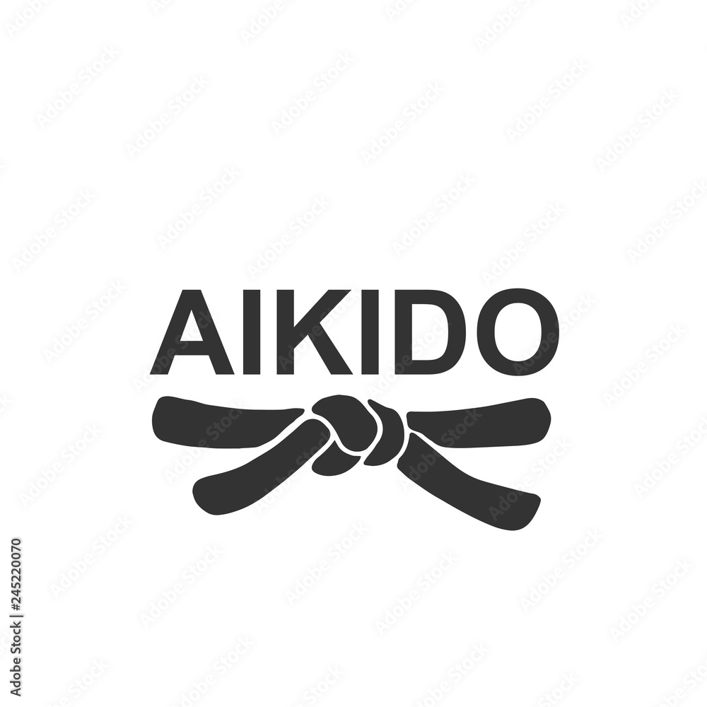Aikido - vector stylized font with black belt of japanese martial arts ...