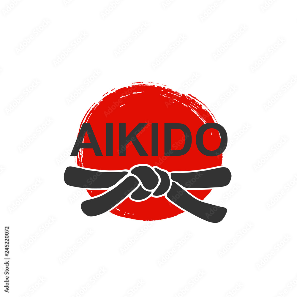 Aikido - vector stylized font with black belt knot of japanese martial ...