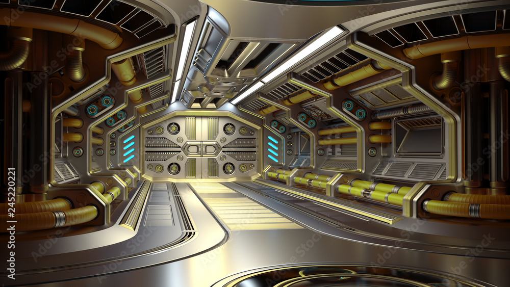 Sci-Fi space station corridor or futuristic spaceship interior. 3d ... Sci-Fi space station corridor or futuristic spaceship interior. 3d ...