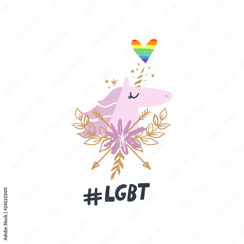 Unicorn head art, LGBT theme illustration. Vector and jpg image. Stock ...