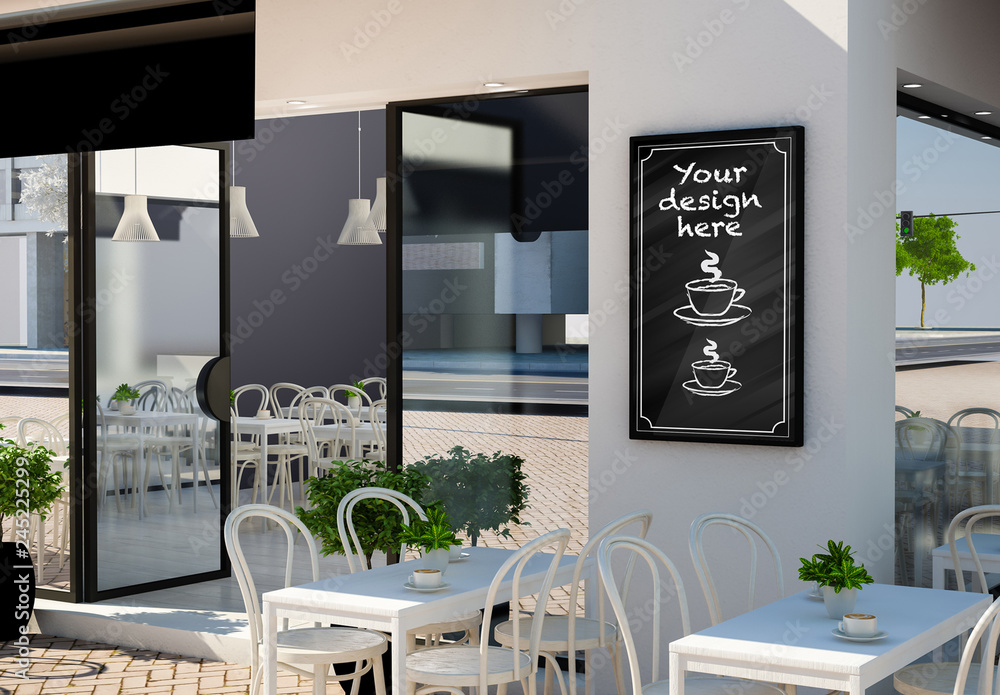 Sign on Cafe Exterior Mockup Stock Template | Adobe Stock