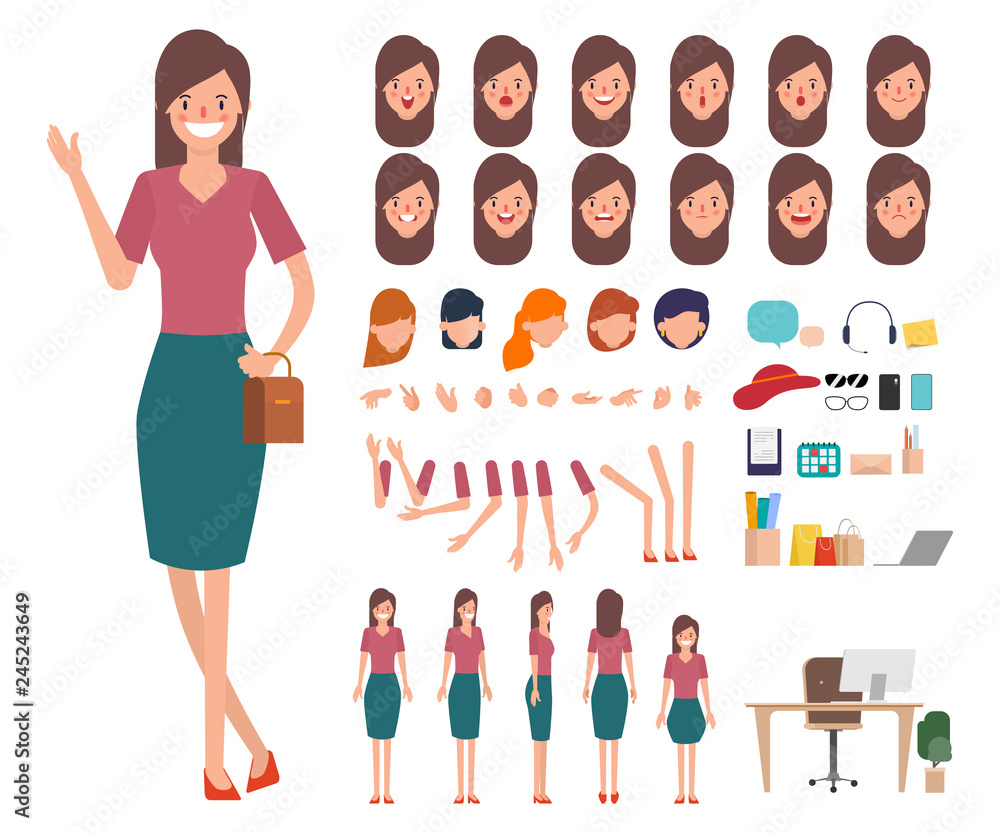 Young woman shopping character creation for animation. Ready for ...
