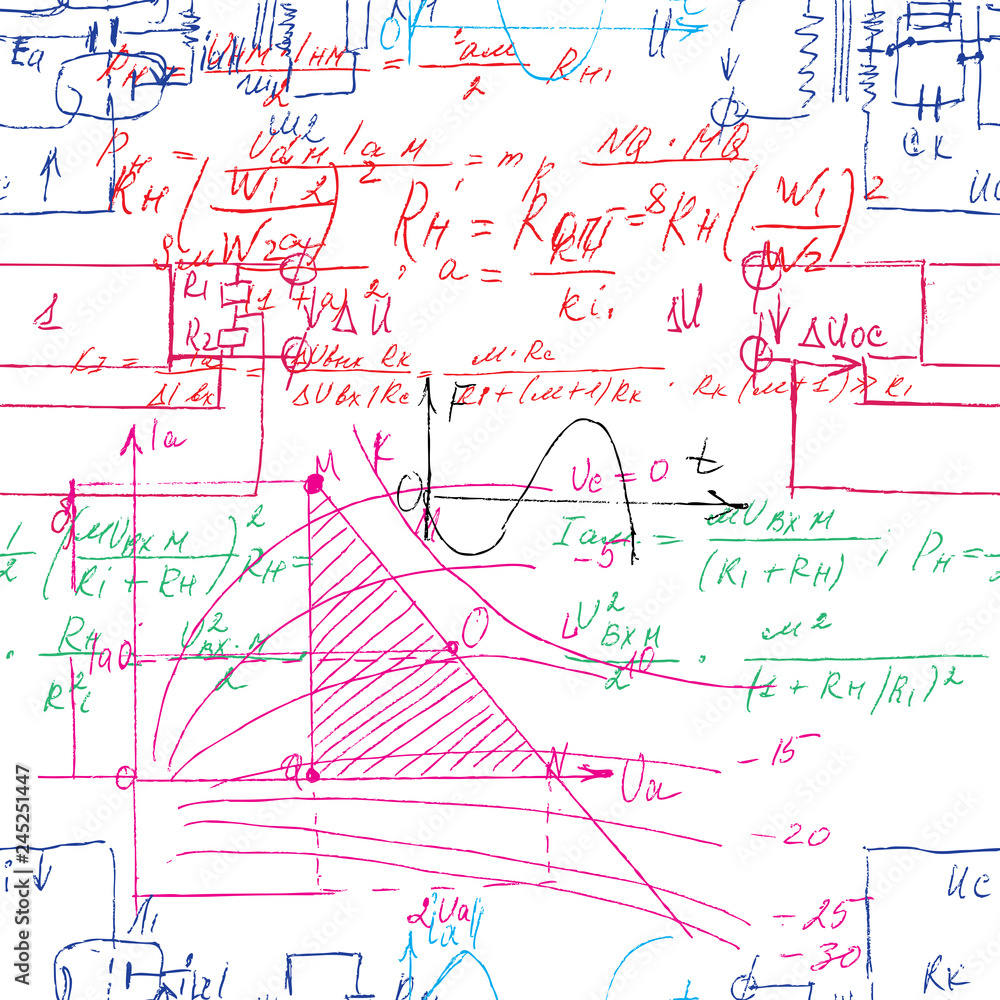 Scientific seamless texture with handwritten formulas and electronic ...