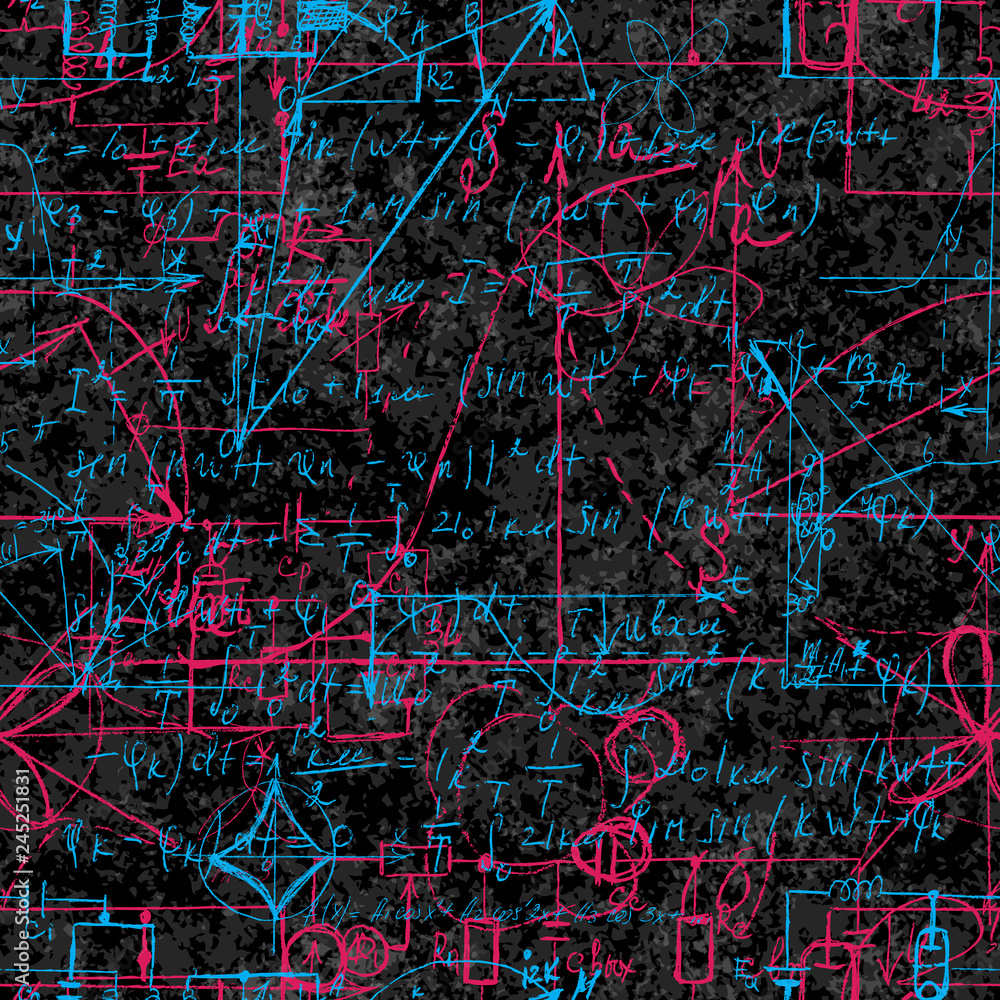 Scientific seamless background with handwritten mathematical and ...