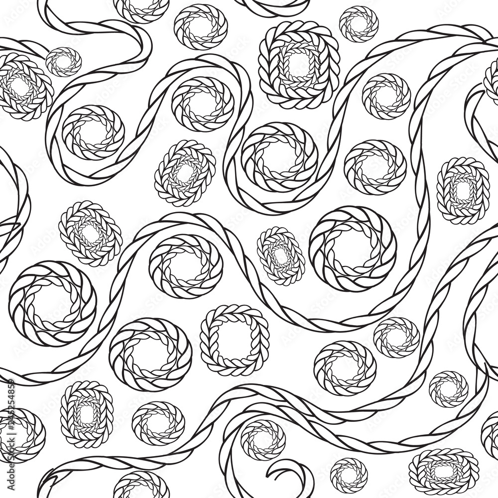 Intricate braided wave lines vector seamless pattern. Black and white ...