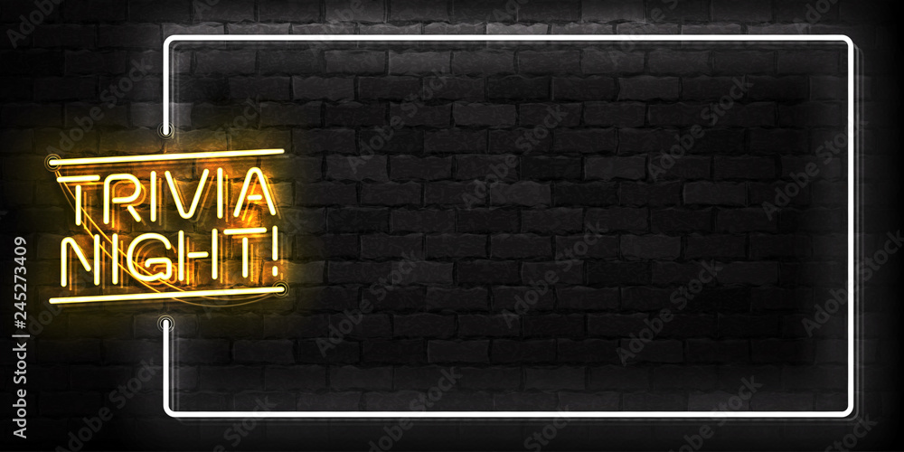 Vector realistic isolated neon sign of Trivia Night frame logo for ...