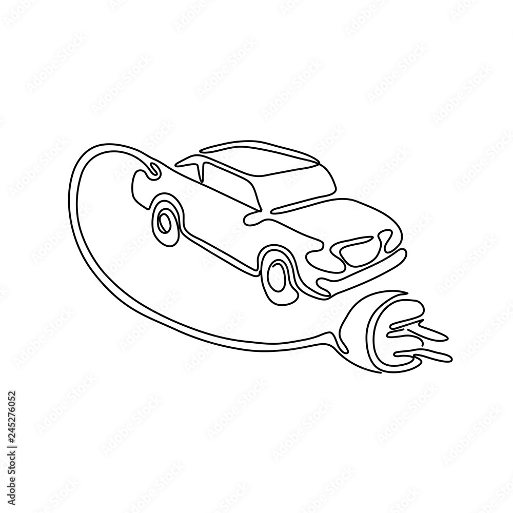 Continuous line drawing illustration of an electric vehicle, car or ...
