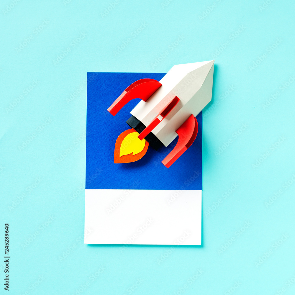 Paper craft art of a rocket ship Stock Photo | Adobe Stock