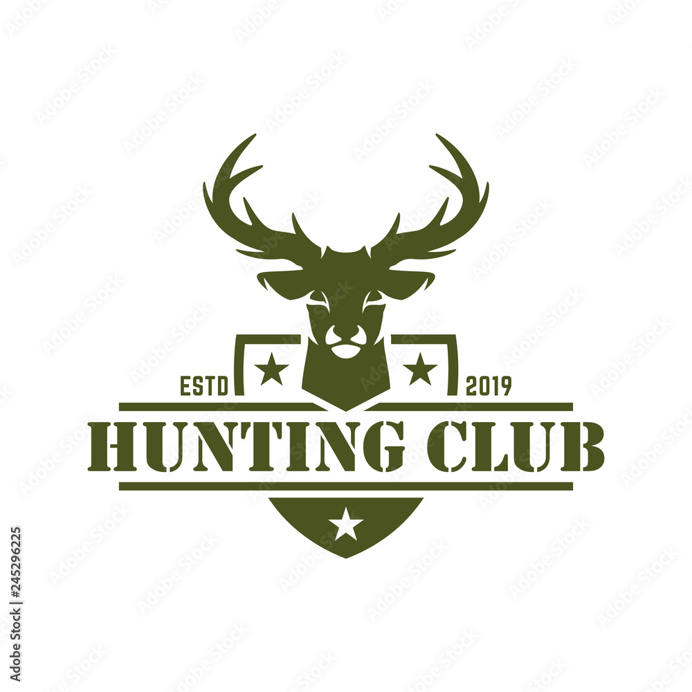 Hunting logo, hunt badge or emblem for hunting club or sport, deer ...