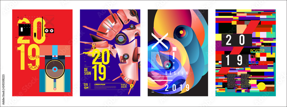 2019 New Poster Design Template. Trendy Vector Typography and Colorful ...