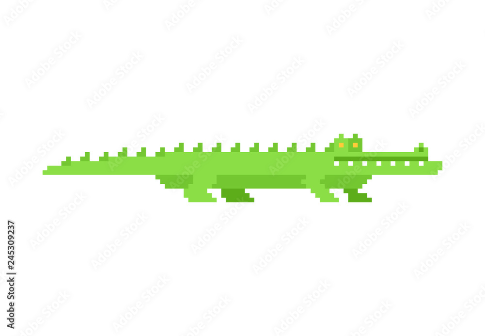 Crocodile pixel art. Alligator 8 bit. reptile graphics old game. Stock ...