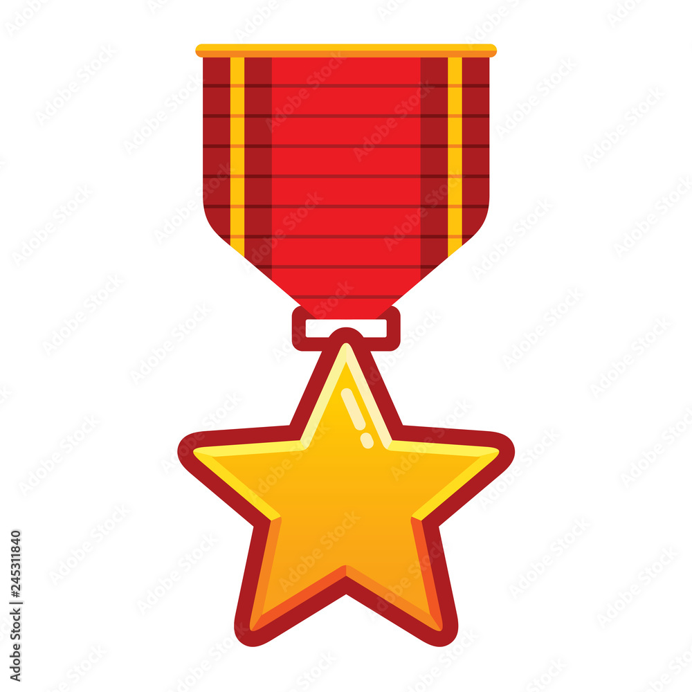 Gold Star Medal with Red Ribbon for Championship Winner Vector ...