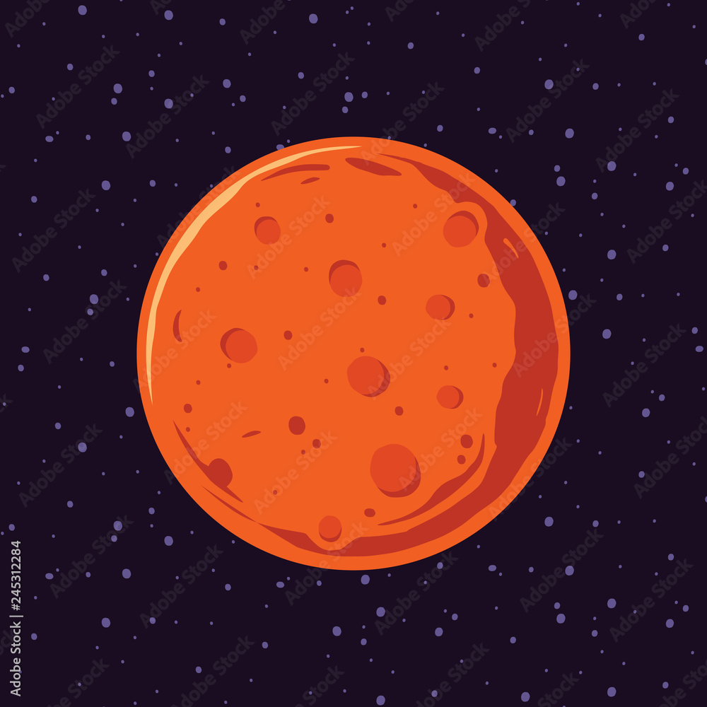 Cartoon of Mars, solar system planets. Astronomical observatory and ...