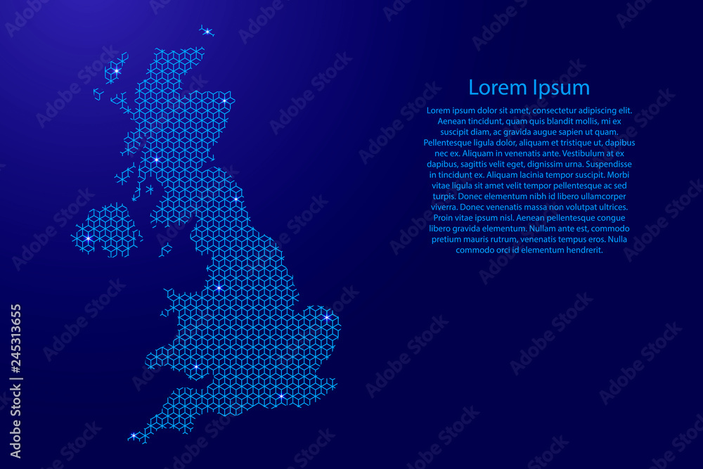 United Kingdom map Great Britain abstract schematic from blue lines ...