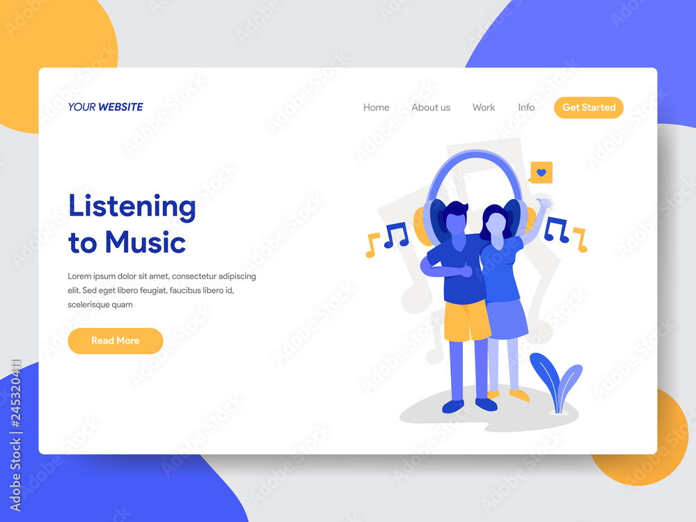 Landing page template of Couple Listening to Music illustration ...