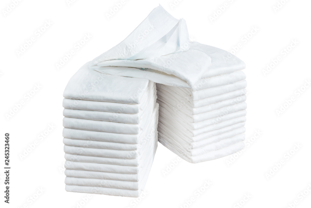 Stack of adult disposable diapers isolated on white background. Health ...