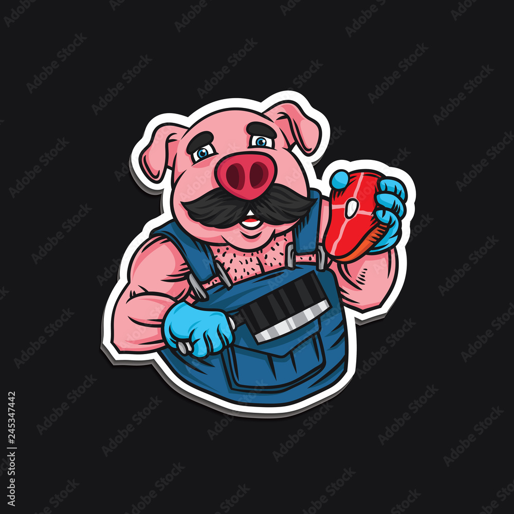 pig butcher character Stock Vector | Adobe Stock