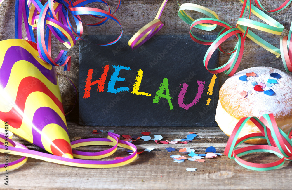 Fasching, Karneval, Fastnacht, Tafel mit Schrift "Helau ...