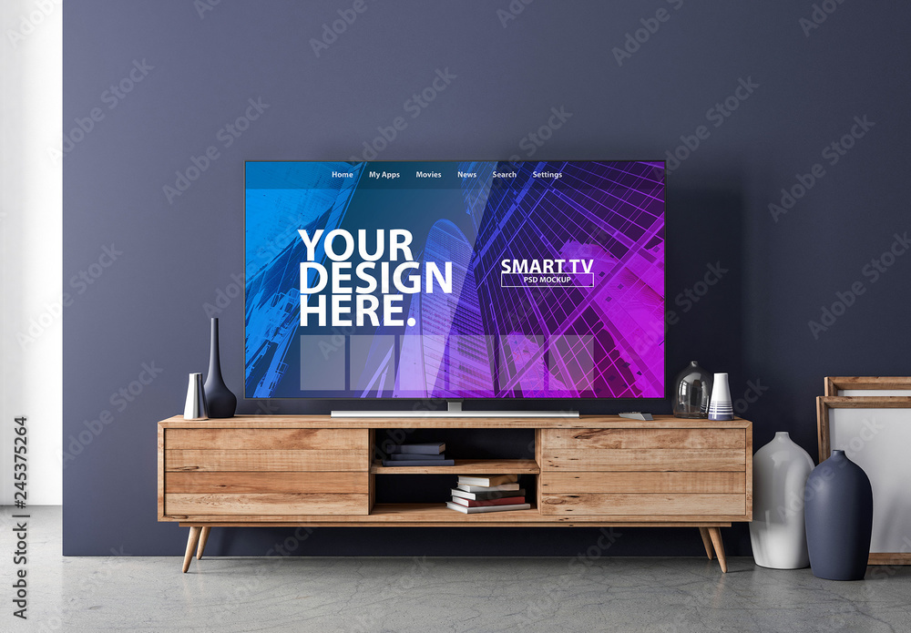 Smart TV on a Console Mockup Stock Template | Adobe Stock