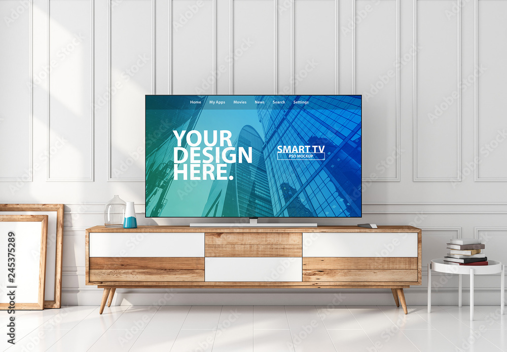 Smart TV on a Console Mockup Stock Template | Adobe Stock