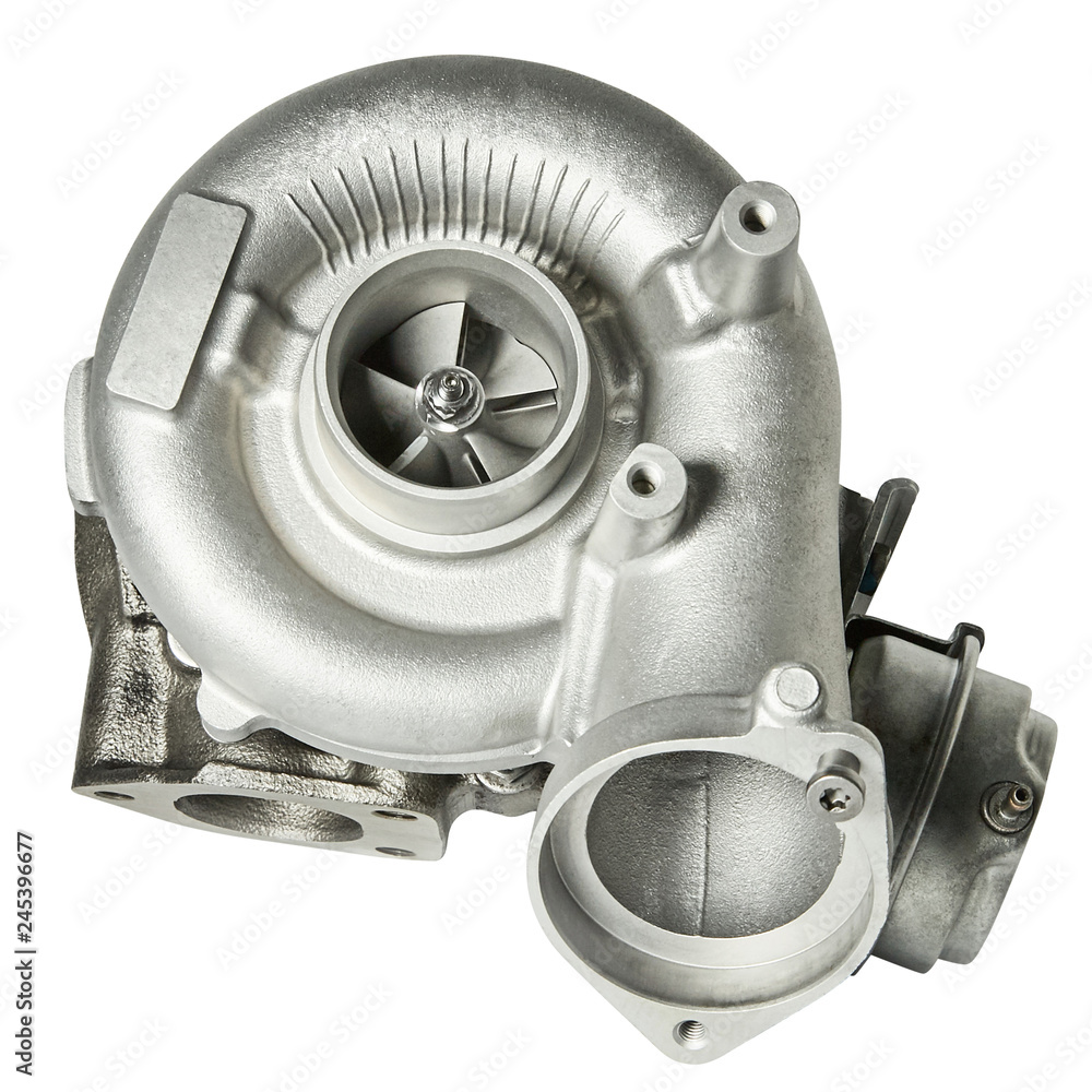 Steel turbocharger isolated on white background. Auto parts Stock Photo ...