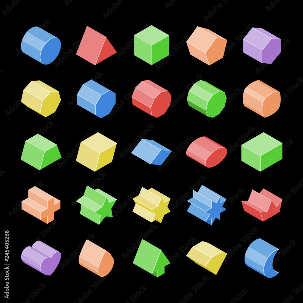 Basic isometric set vector isolated geometric 3d shapes. Education ...