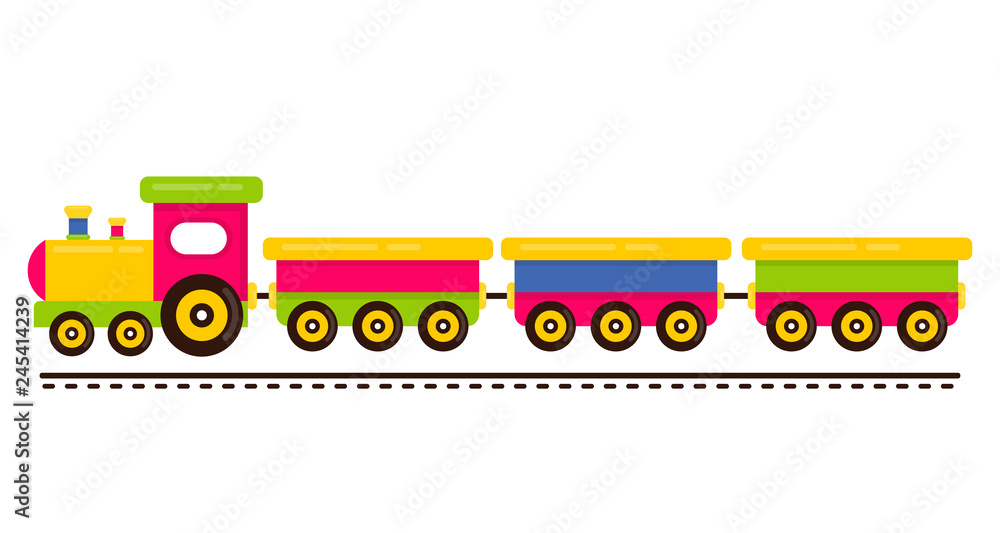 cartoon cute train and railway wagons on rails vector Stock Vector ...