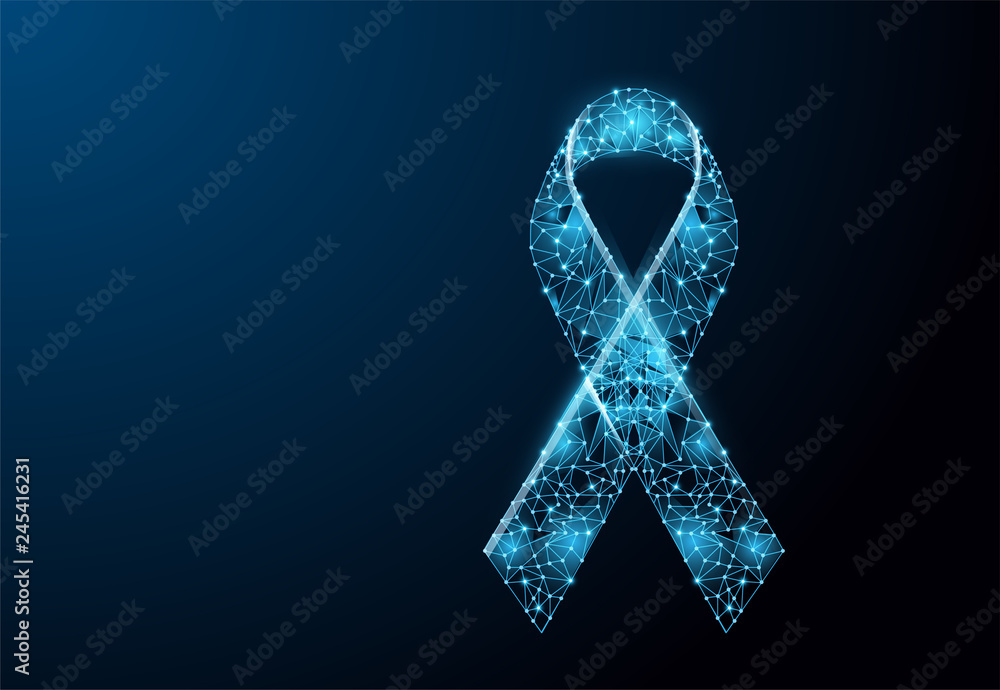 Cancer day logo and pink ribbon in style low poly wireframe mesh with ...