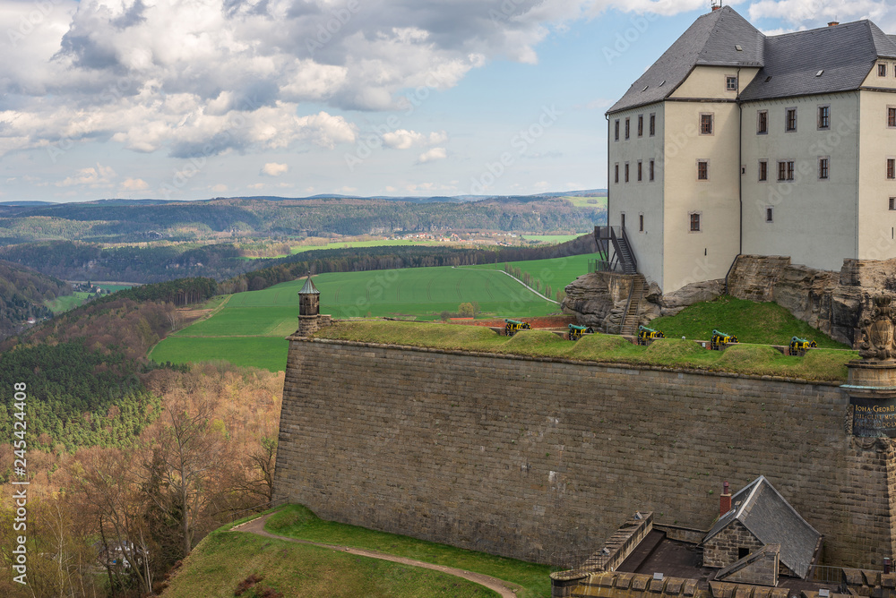 Walls, cannons and barracks of the fortress Konigstein Stock Photo ...