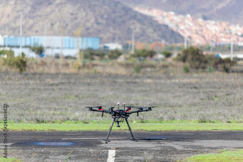 Drone landed and working for ortophoto and thermal analysis of PV ...