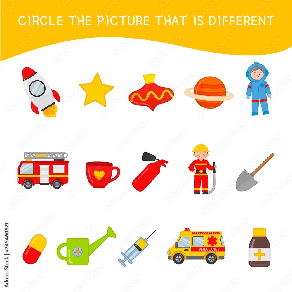 Educational game for children. Circle the picture that is different ...